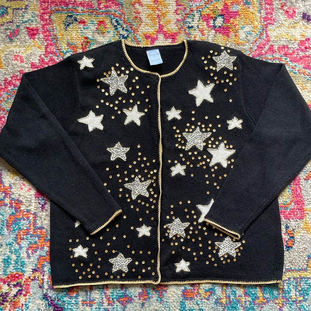 Vintage Cascade Blues Starlight Knit Sweater. Size L - Gem
